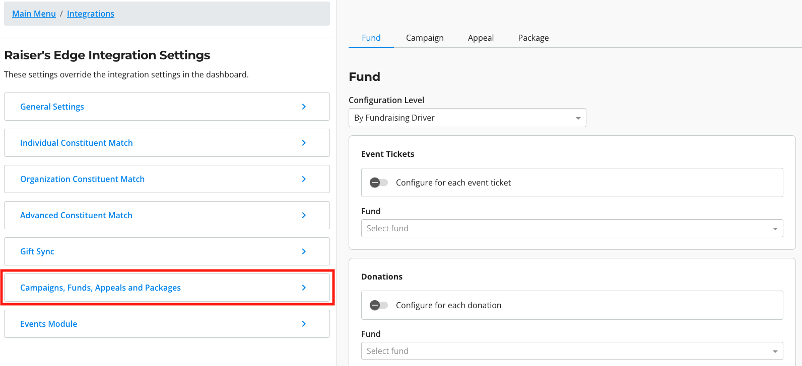 How to Set Your Raiser’s Edge Campaign, Fund, Appeal and Package Settings for a Specific Fundraiser